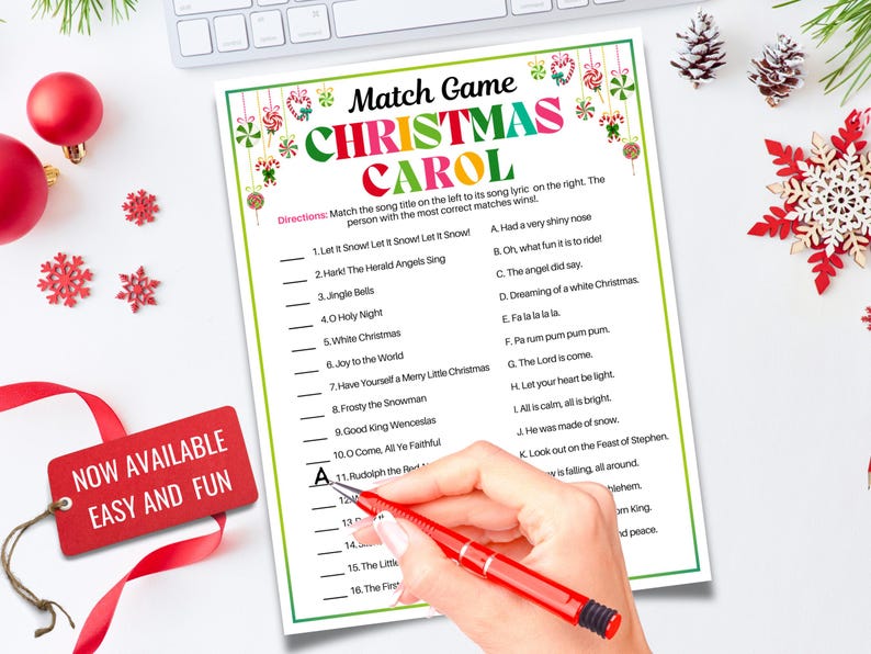 Christmas Carol Trivia Game, Holiday Music, Printable (PDF) - Etsy