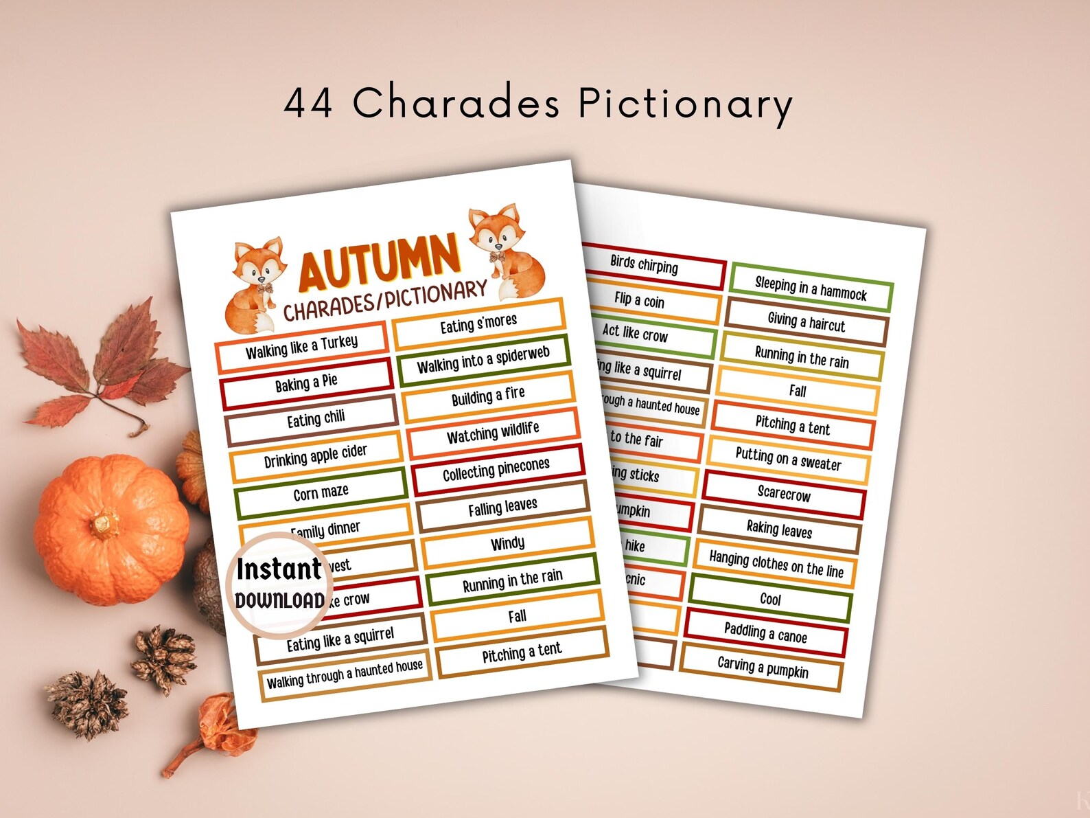 Autumn Charades & Pictionary Game: Family Fun (PDF Download) - Etsy