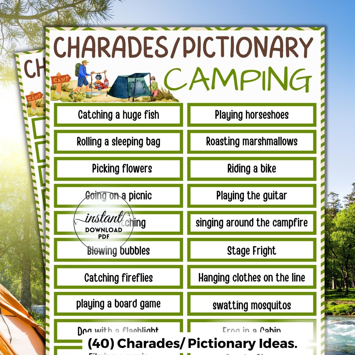 Camping Charades, Pictionary Card Game, Camping Activities for Kids ...