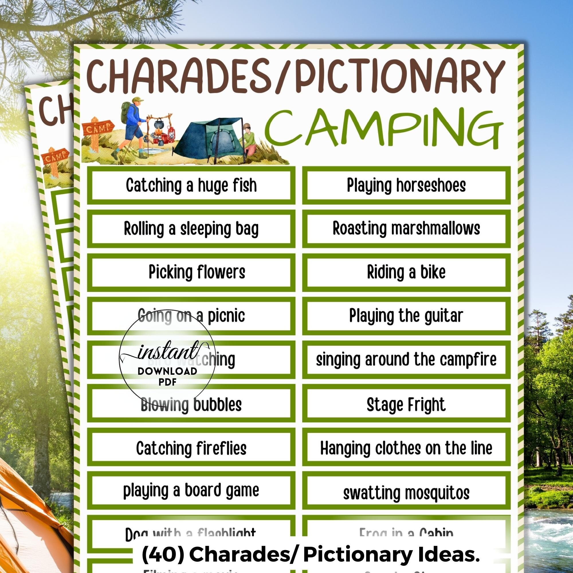 Camping Charades Pictionary, Family Game (printable PDF) - Etsy