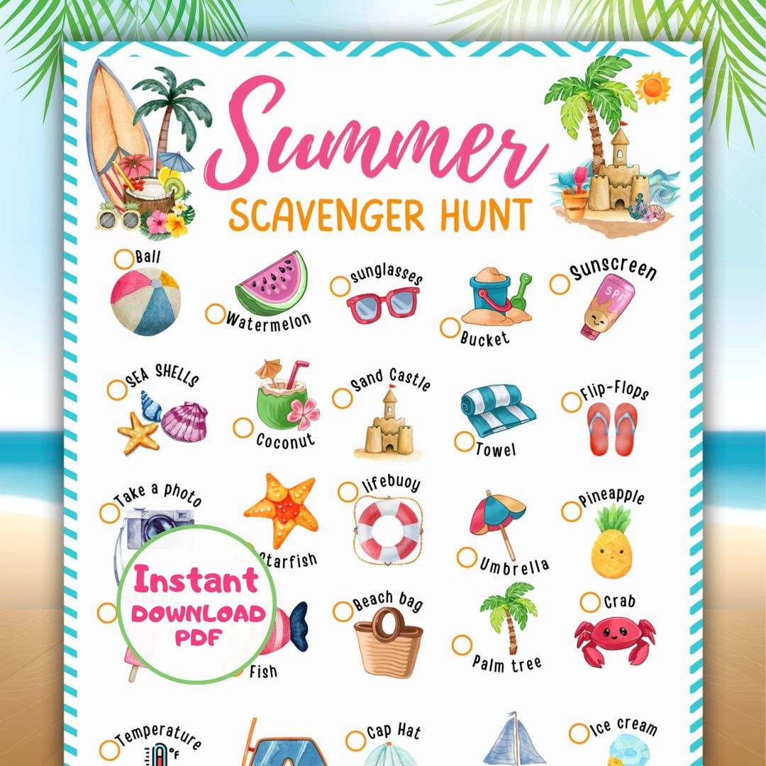 Summer Scavenger Hunt, Kids Outdoor Nature Activity (PDF Printable) - Etsy