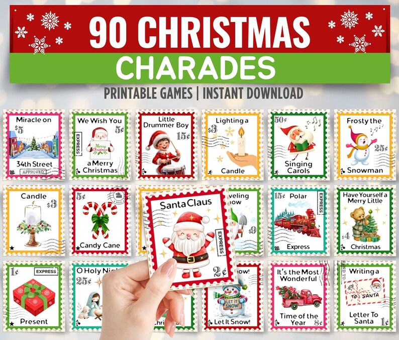 Christmas Charades Game: 90 Printable Cards for Holiday Party ...