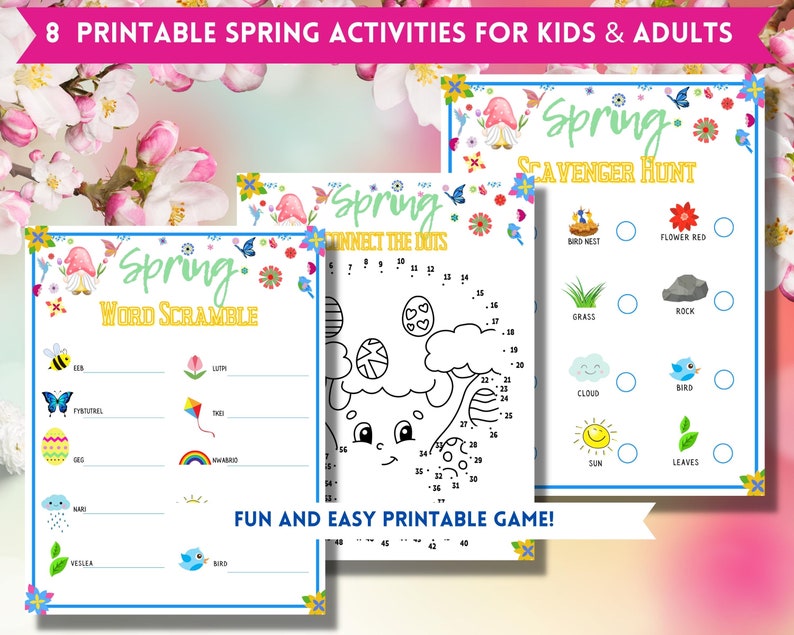 8 Spring Printable Game Bundle, Learning Pack, Fun Spring Party Game ...