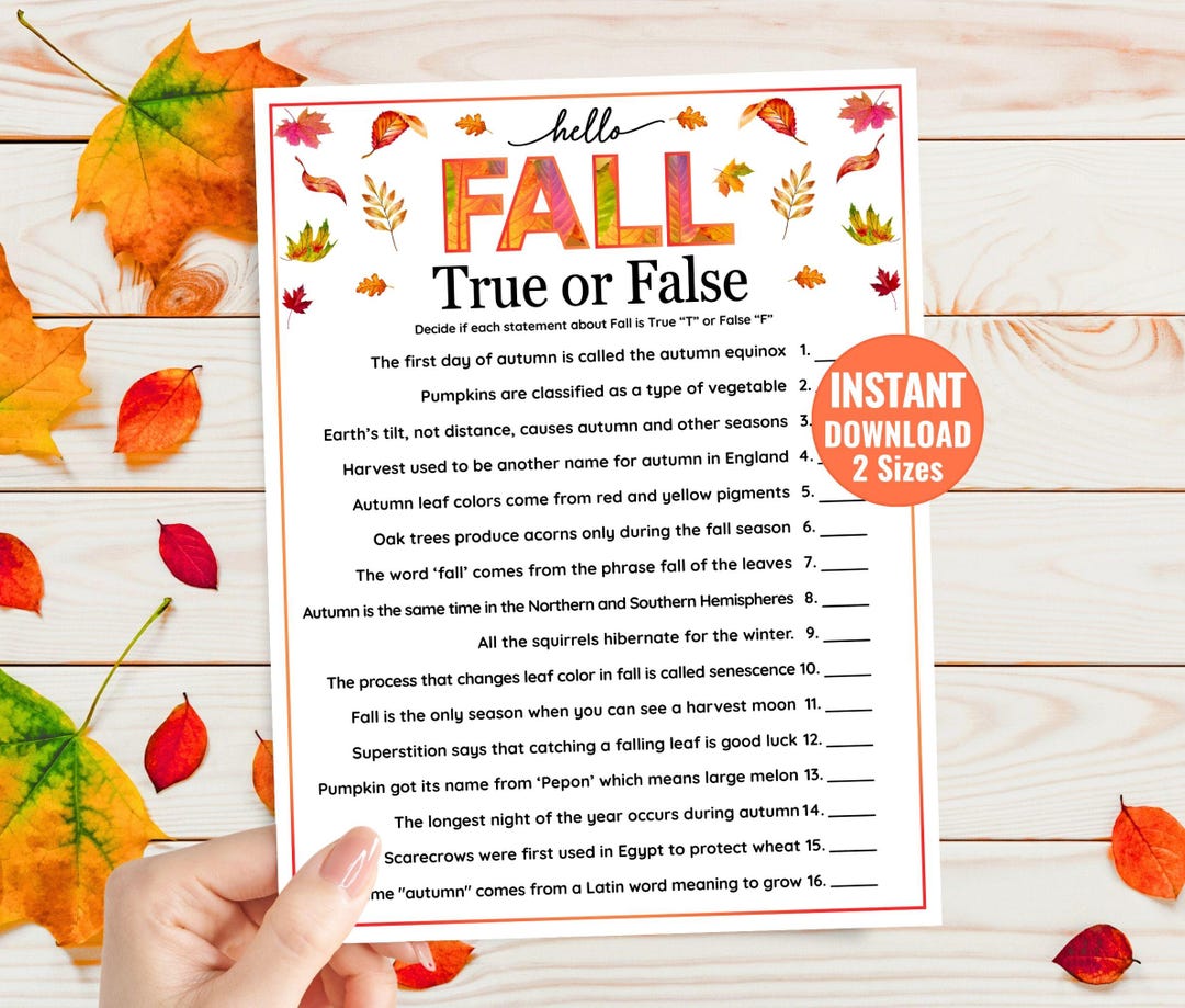 Fall Trivia | True or False Game | Printable Autumn Activity | Trivia ...