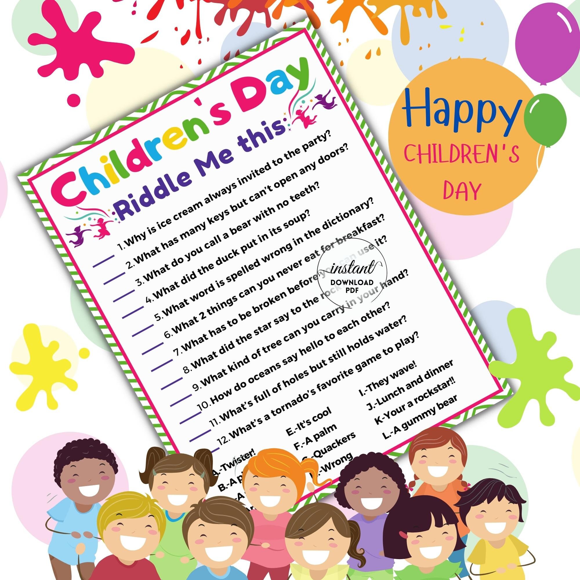 Children's Day Riddle Me This, Printable Activities for Kids, Riddles ...