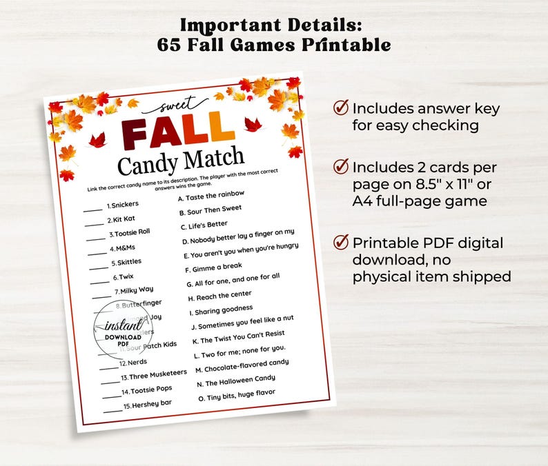 Fall Games Bundle: 65 Printable Activities, Seasonal Trivia, Party ...
