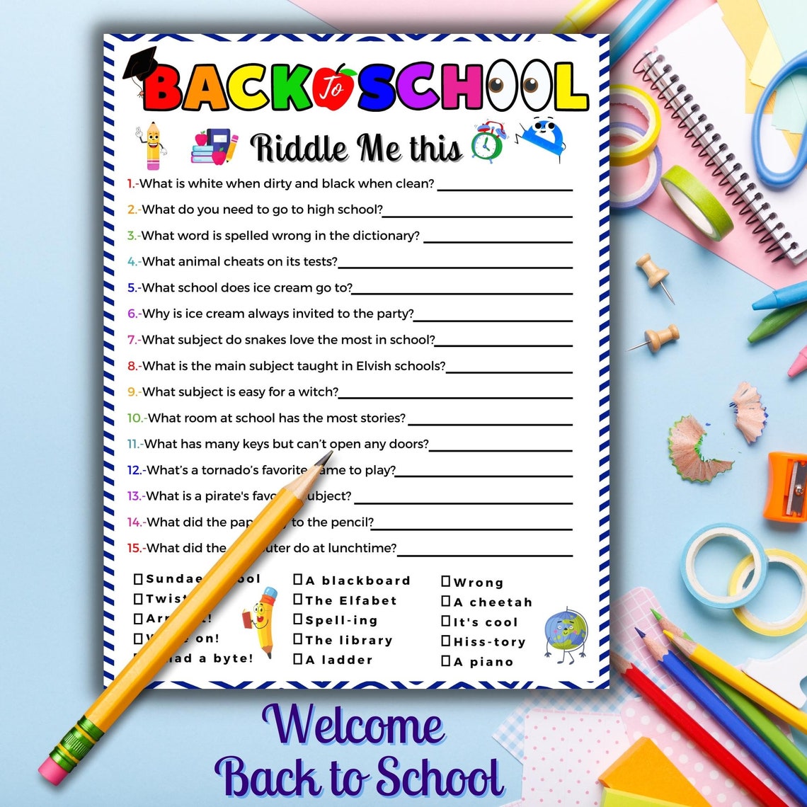 Back to School Riddles, Printable Back to School Game, First Day of ...