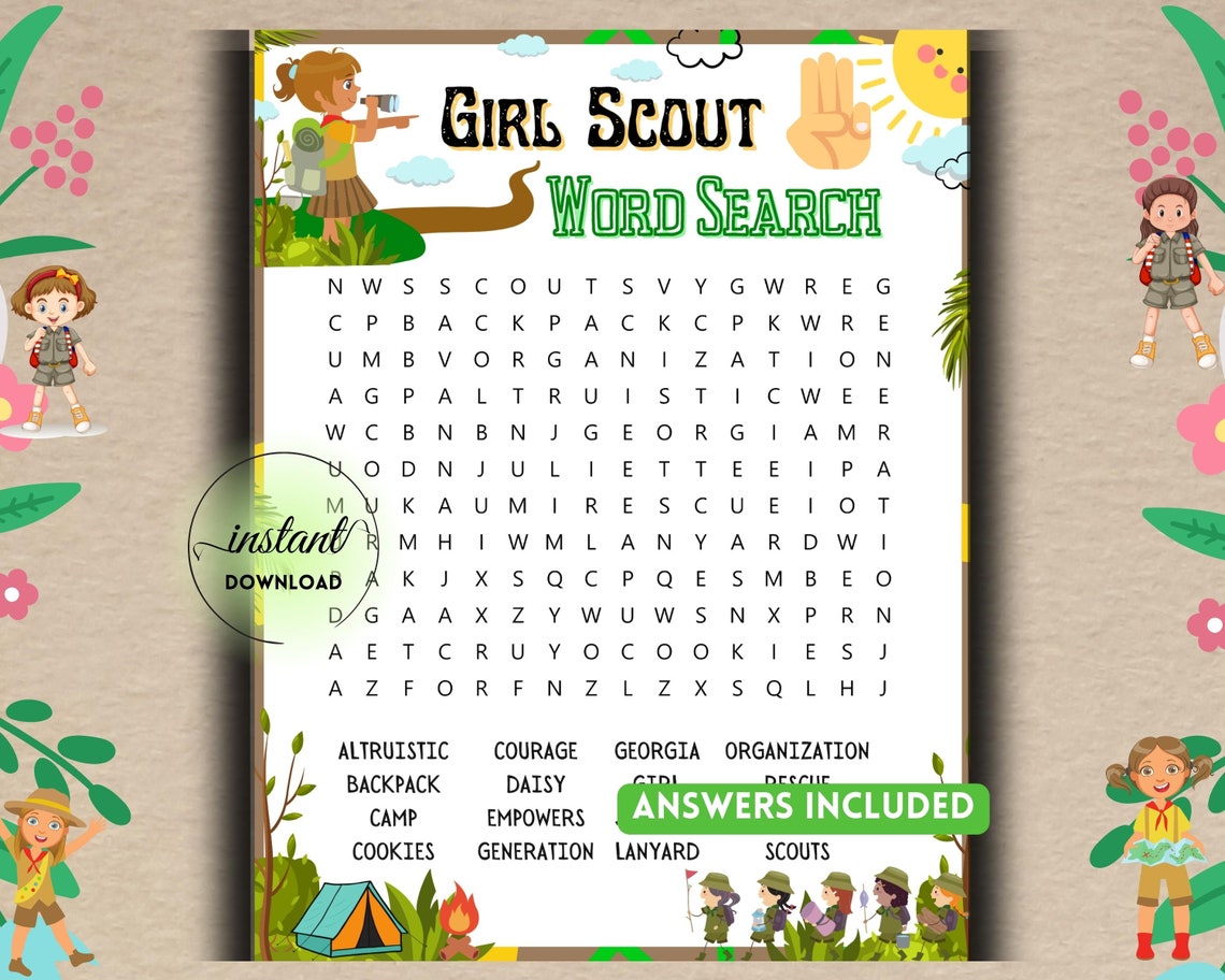 Girl Scout Word Search Game, Word Search, Scout Word Search, Girl Scout ...