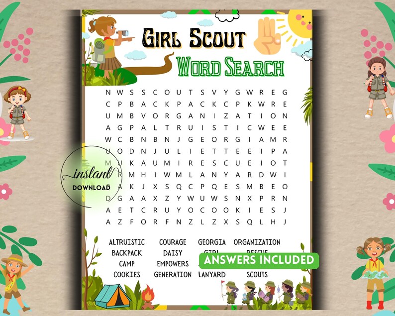Girl Scout Word Search Game, Word Search, Scout Word Search, Girl Scout ...