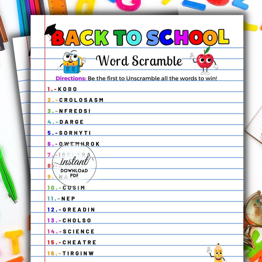 Back to School Word Scramble, Printable Back to School Game, First Day ...