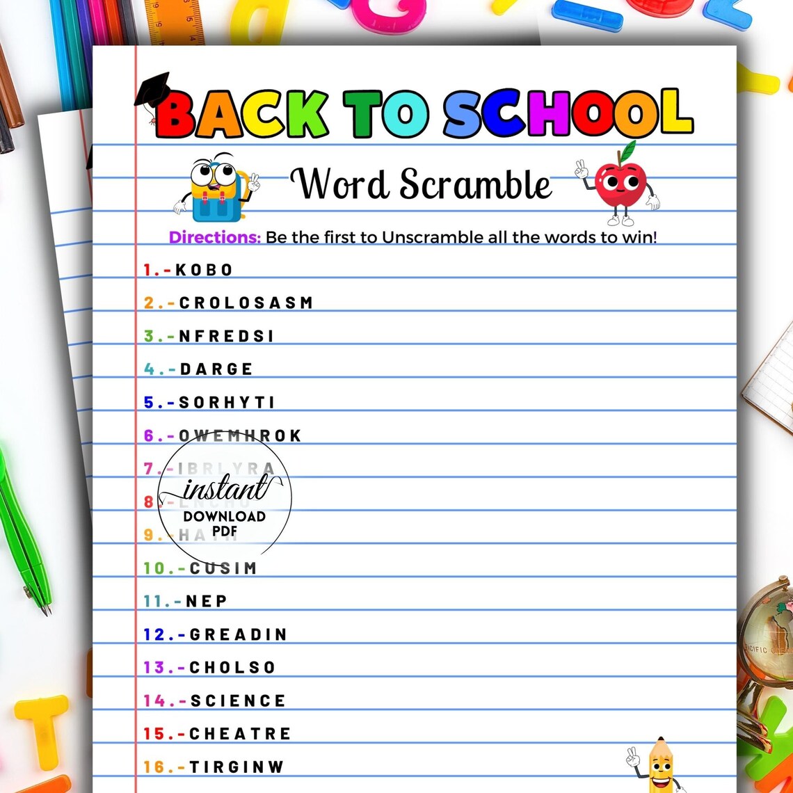 Back to School Word Scramble, Printable Back to School Game, First Day ...
