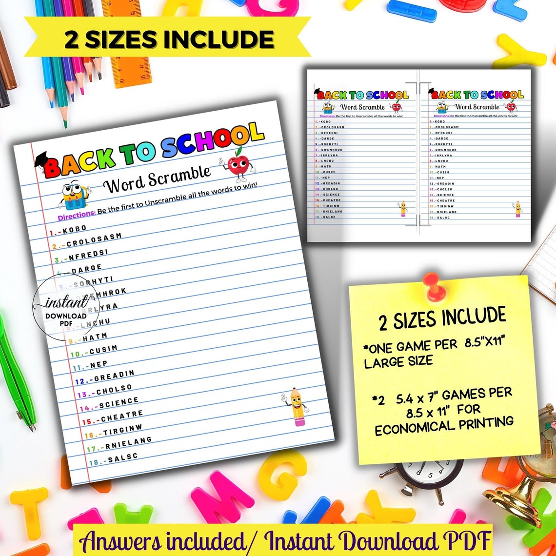 Back to School Word Scramble, Printable Back to School Game, First Day ...