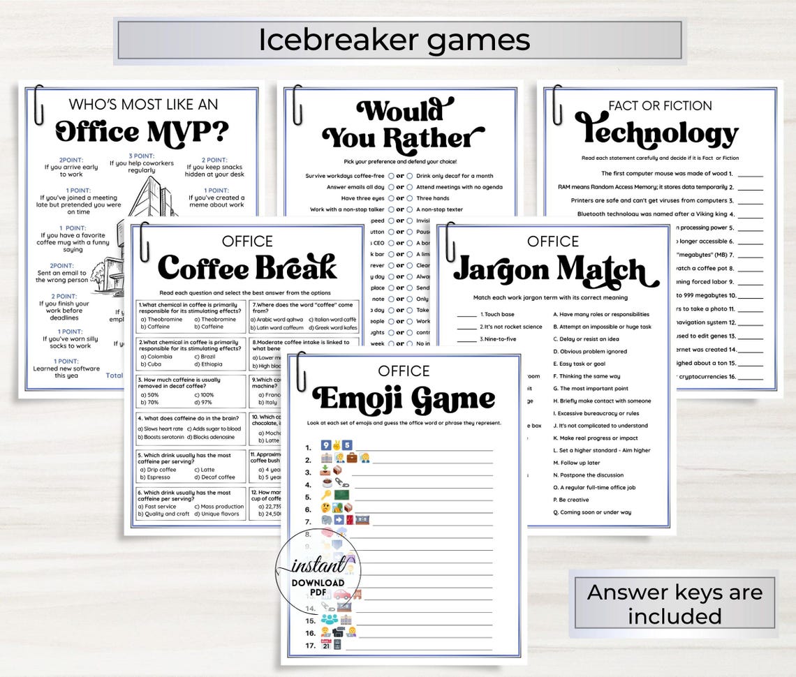 Printable Office Games Bundle: 50 Team Building Activities (PDF ...
