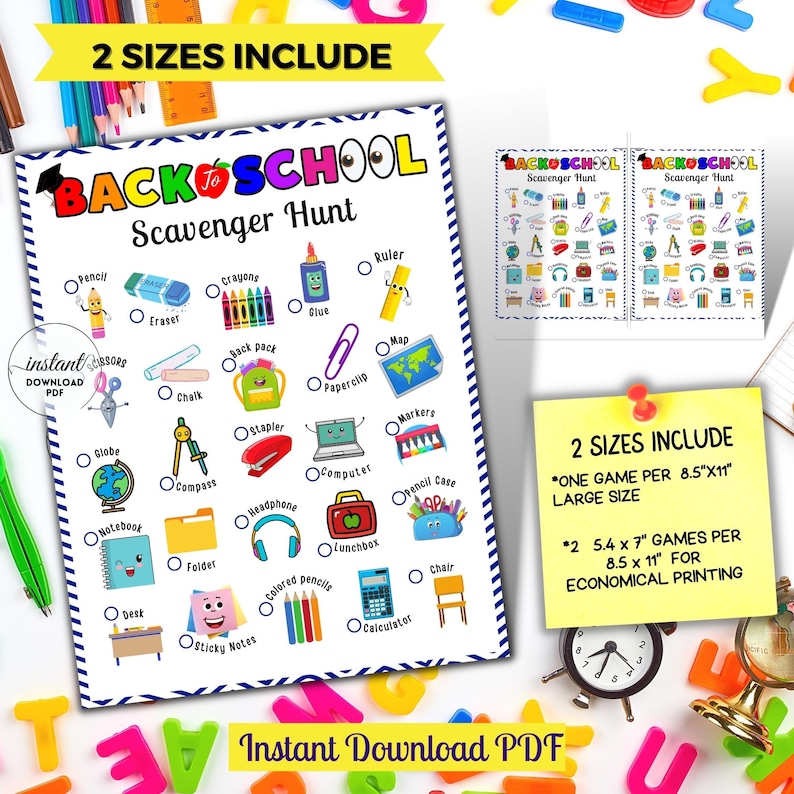 Back to School Scavenger Hunt, Printable Back to School Game, Classroom ...