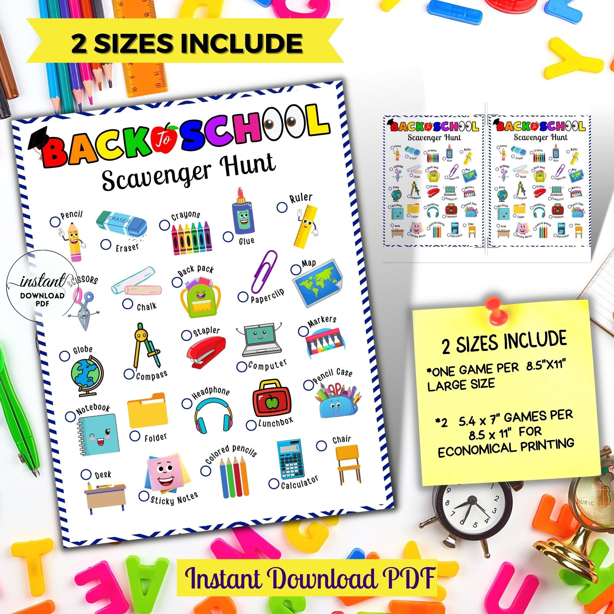 Back to School Scavenger Hunt, Printable Back to School Game, Classroom ...