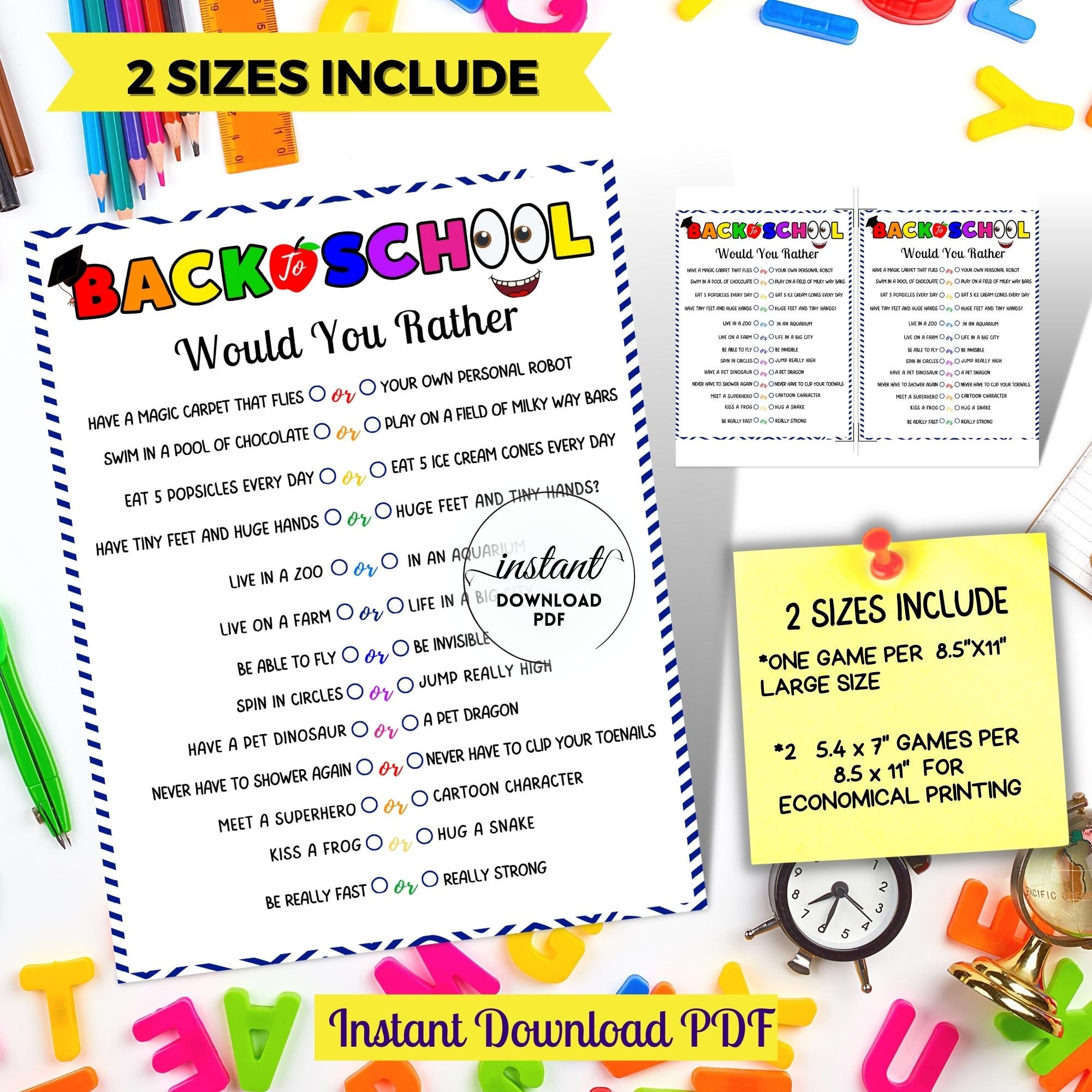 Back to School Would You Rather, Printable Back to School Game, First ...