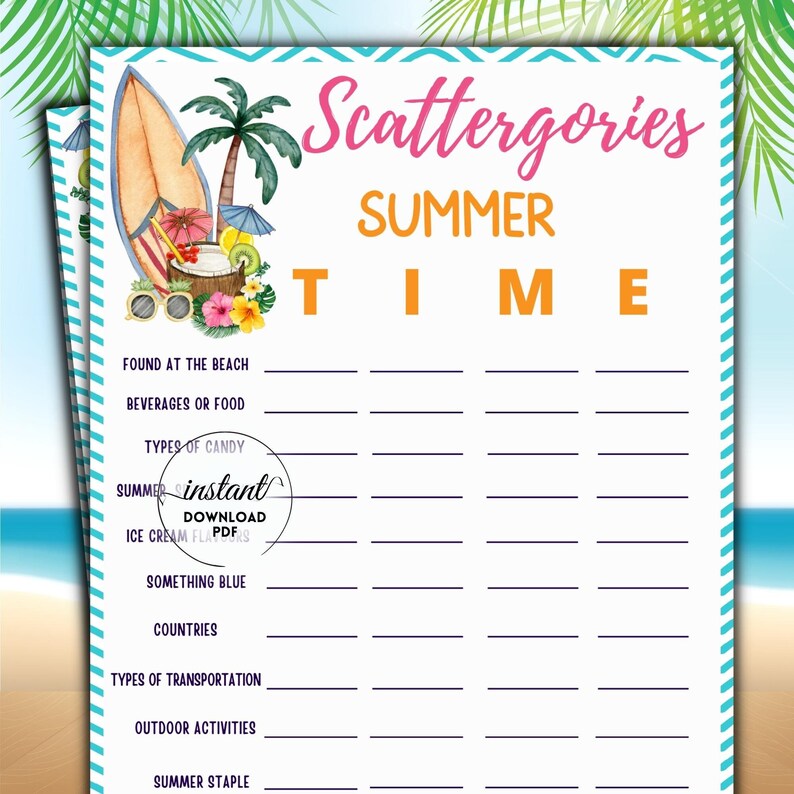 Summer Scattergories, Summertime Games, Scattergories for Kids & Adults ...