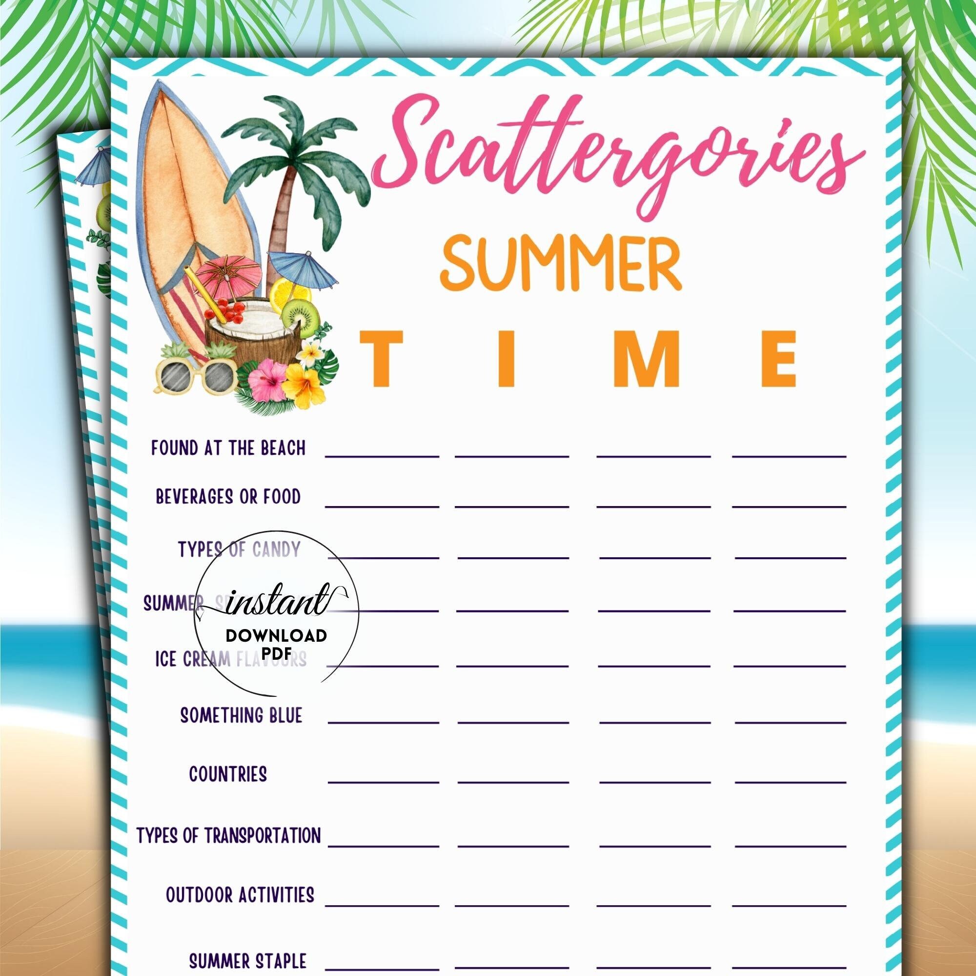 Summer Scattergories, Summertime Games, Scattergories for Kids & Adults ...