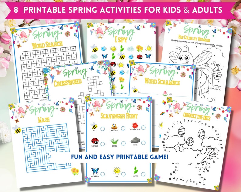 8 Spring Printable Game Bundle, Learning Pack, Fun Spring Party Game ...