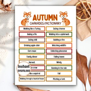 46 Autumn Charades,pictionary Game,activities for Kids & Adults Game ...