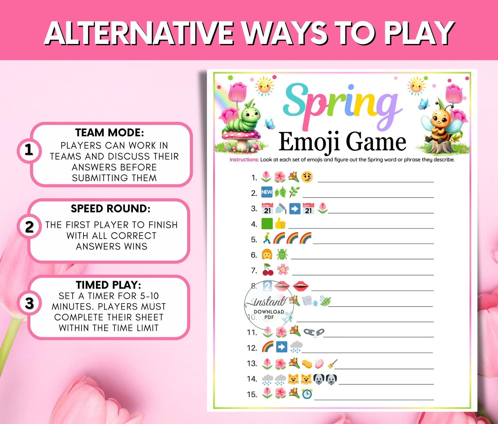 Spring Emoji Pictionary Game, Spring Party Game, Spring Family Game ...