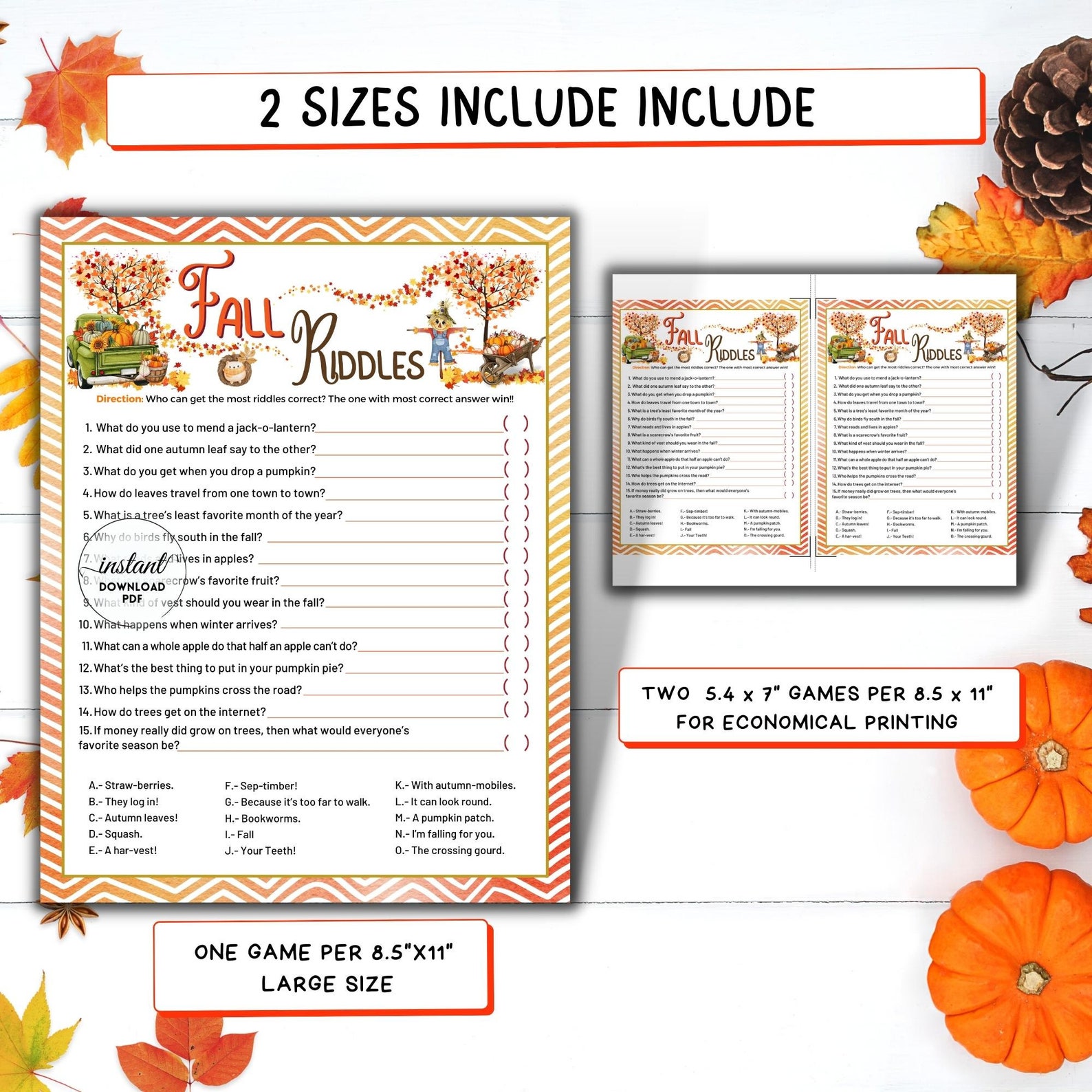 Fall RIDDLES Game, Autumn Printable Game, Fall Fun Activity for Kids ...