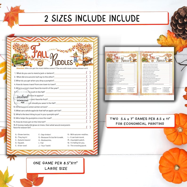 Fall RIDDLES Game, Autumn Printable Game, Fall Fun Activity for Kids ...