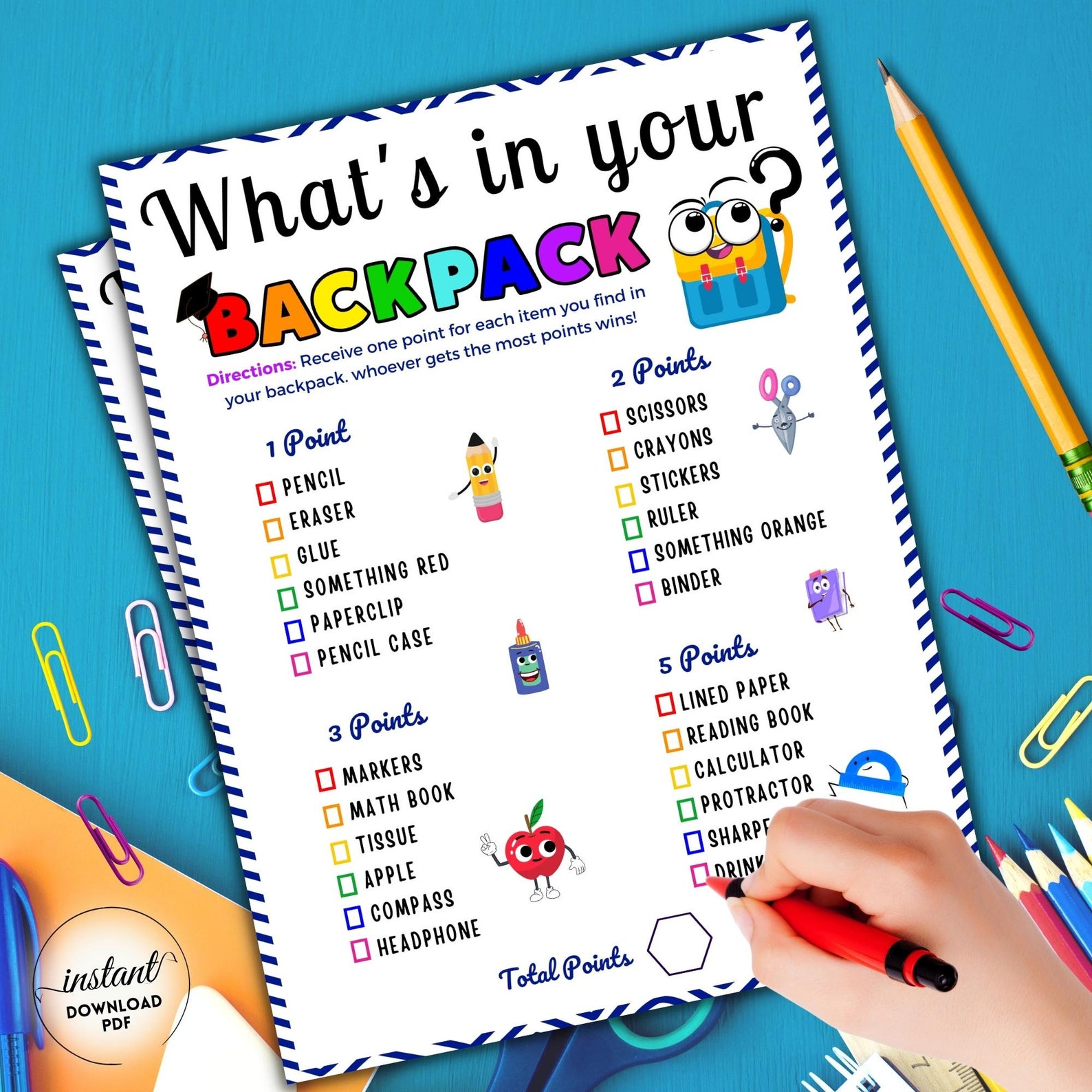 What's in Your Backpack, Printable Back to School Game, School ...