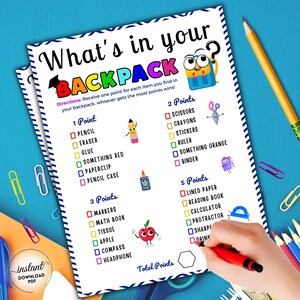 What's in Your Backpack, Printable Back to School Game, School ...
