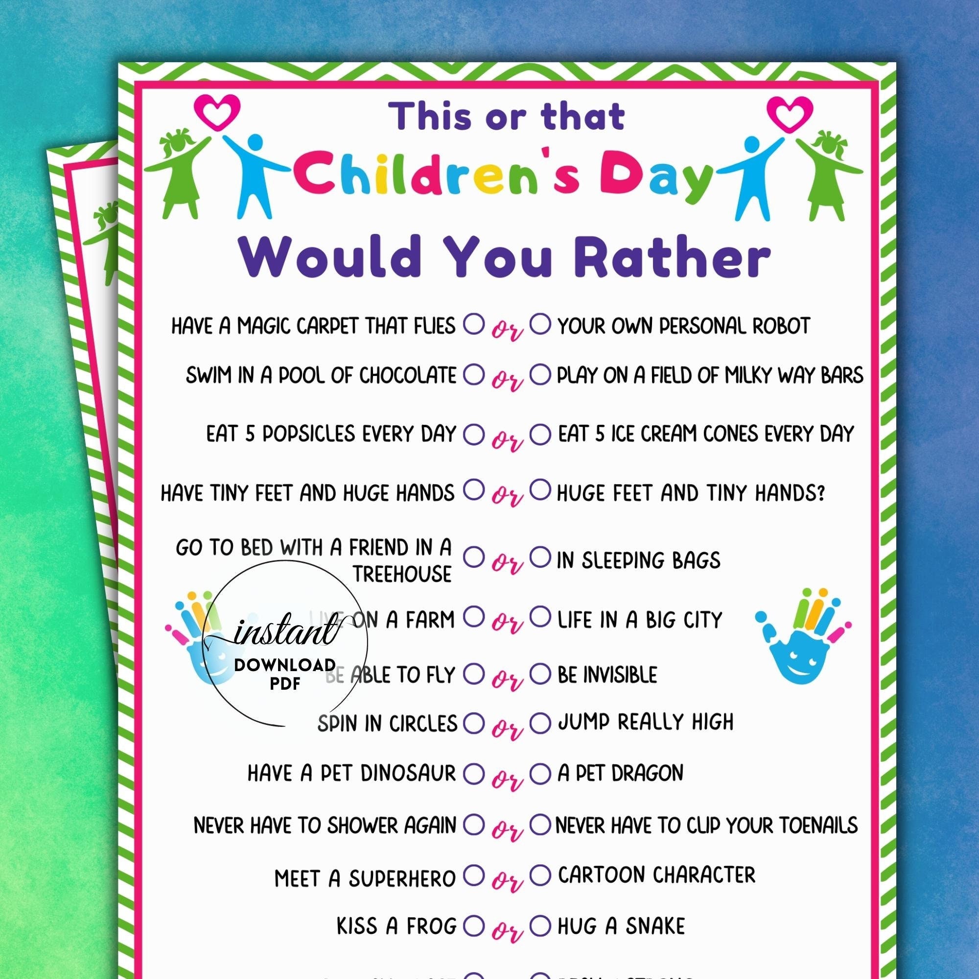 Children's Day 'this or That' Game: Printable Kids Activity (PDF) - Etsy