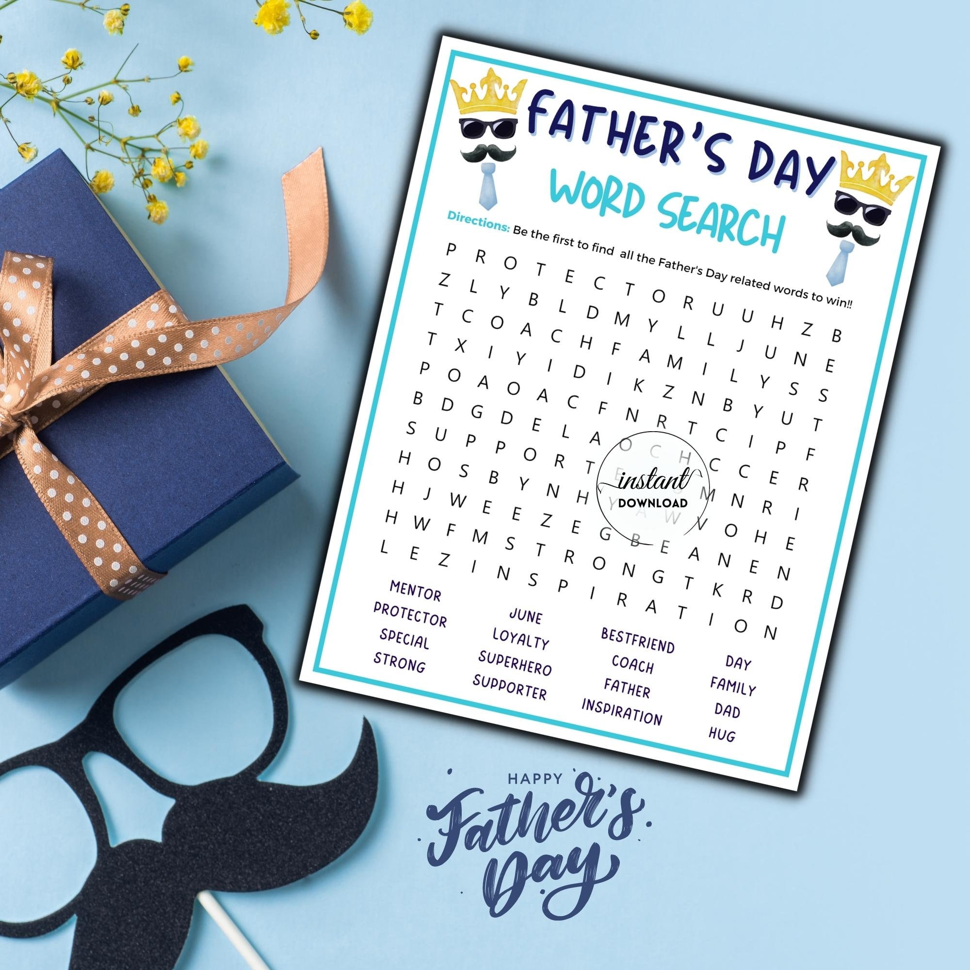 Father's Day Word Search, Word Game Search, Father's Day Activities for ...