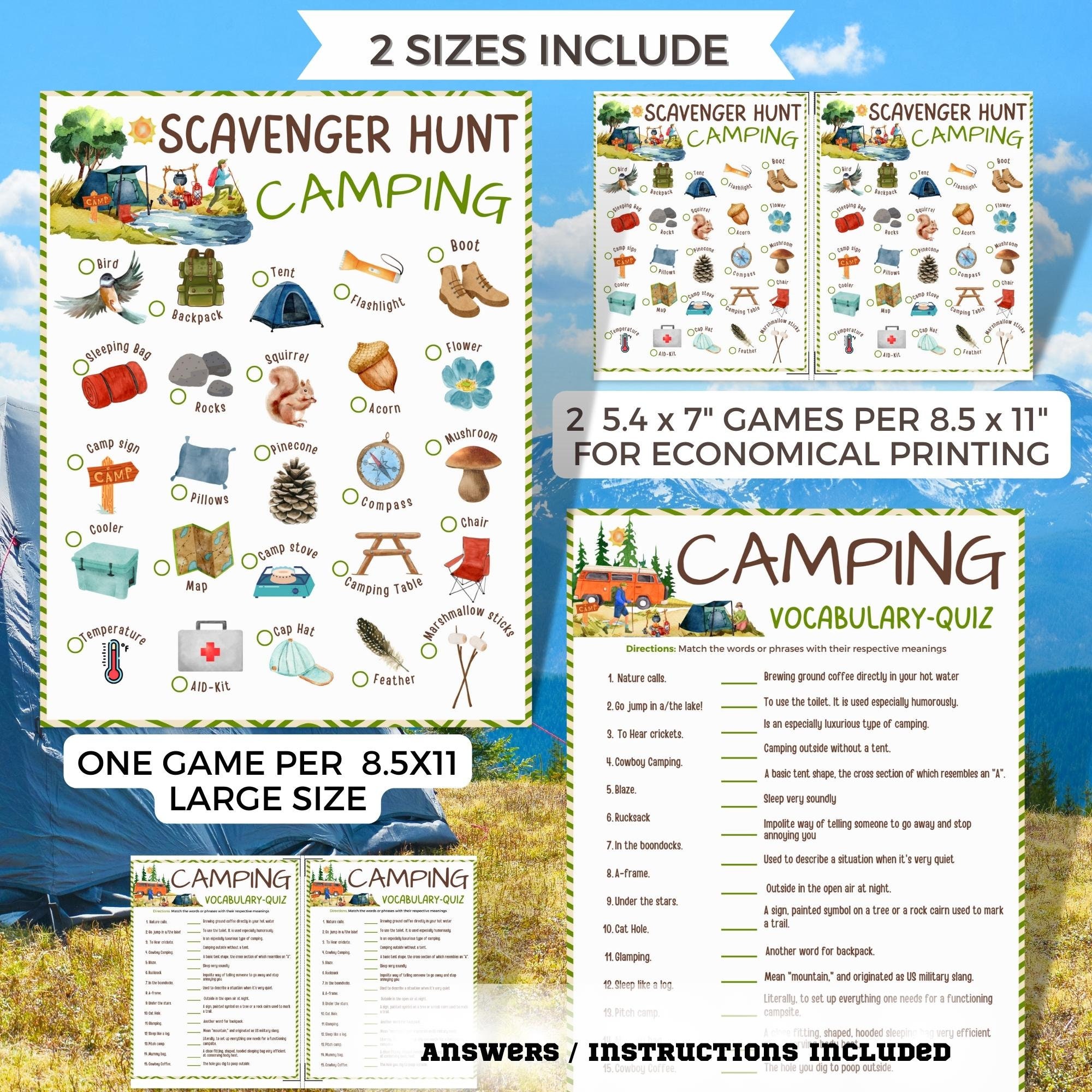 Printable Camping Games Bundle, Family Activities (PDF) - Etsy