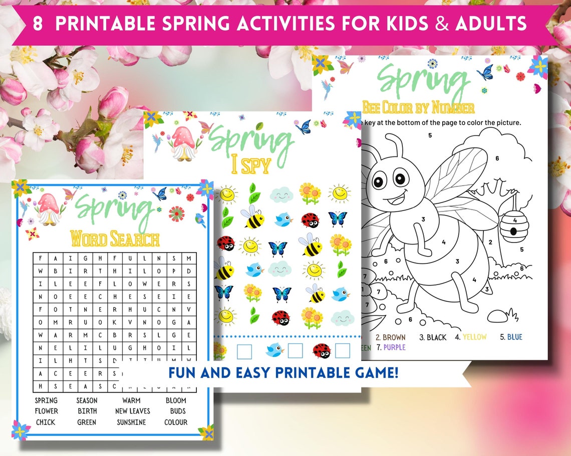 8 Spring Printable Game Bundle Learning Pack Fun Spring - Etsy