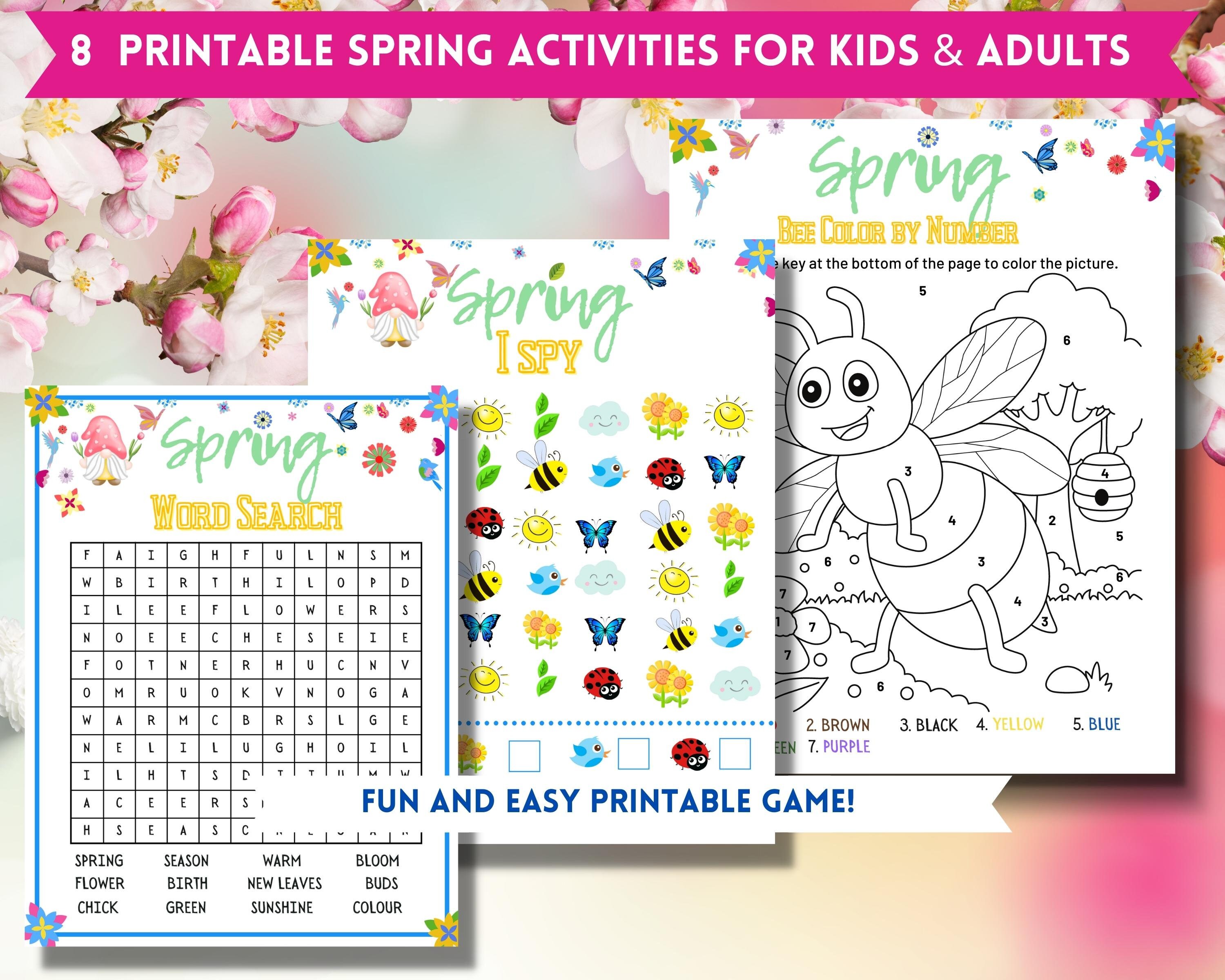 8 Spring Printable Game Bundle, Learning Pack, Fun Spring Party Game ...