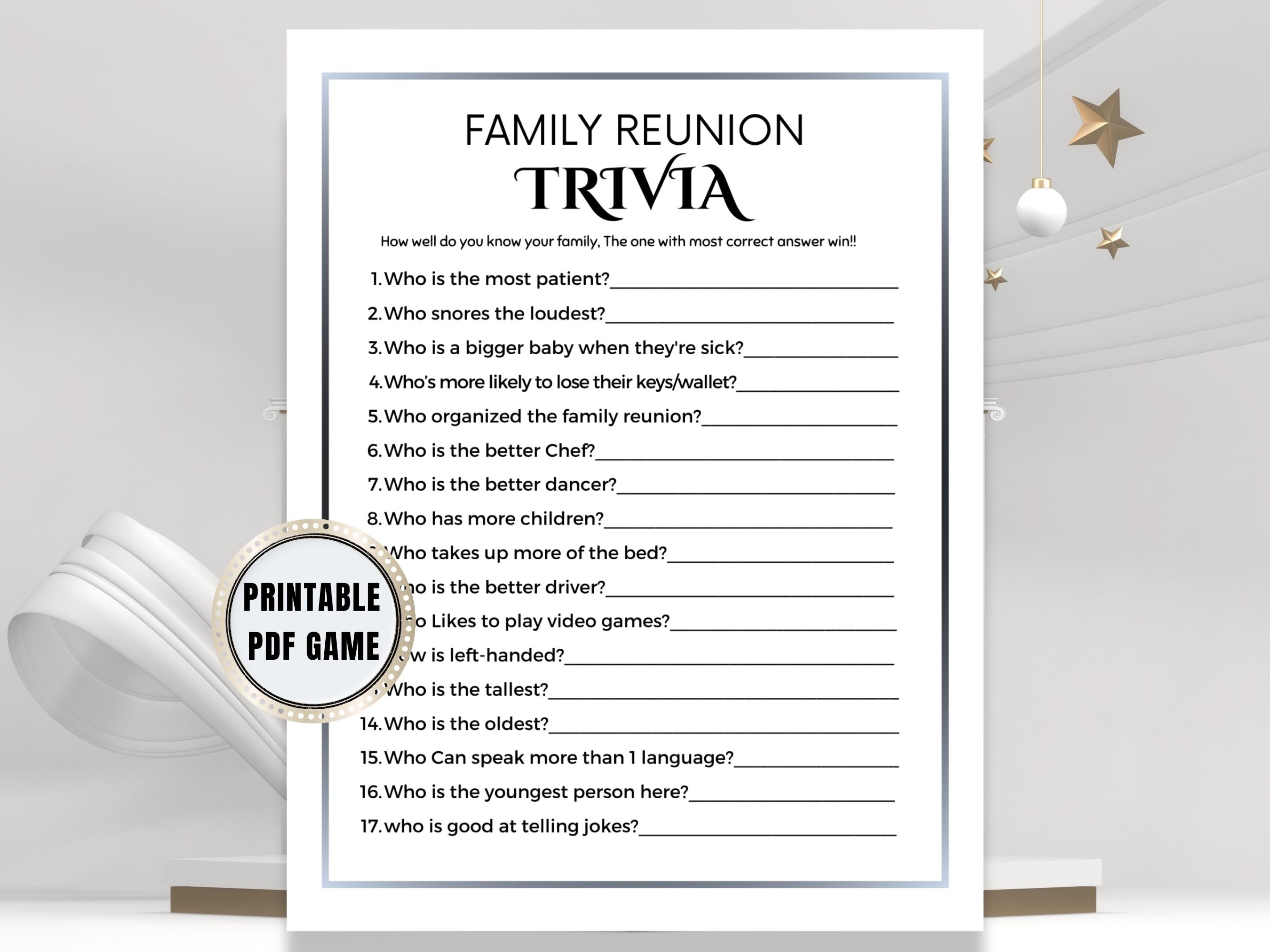 Family Reunion Trivia Game: Fun Family Quiz (PDF) - Etsy