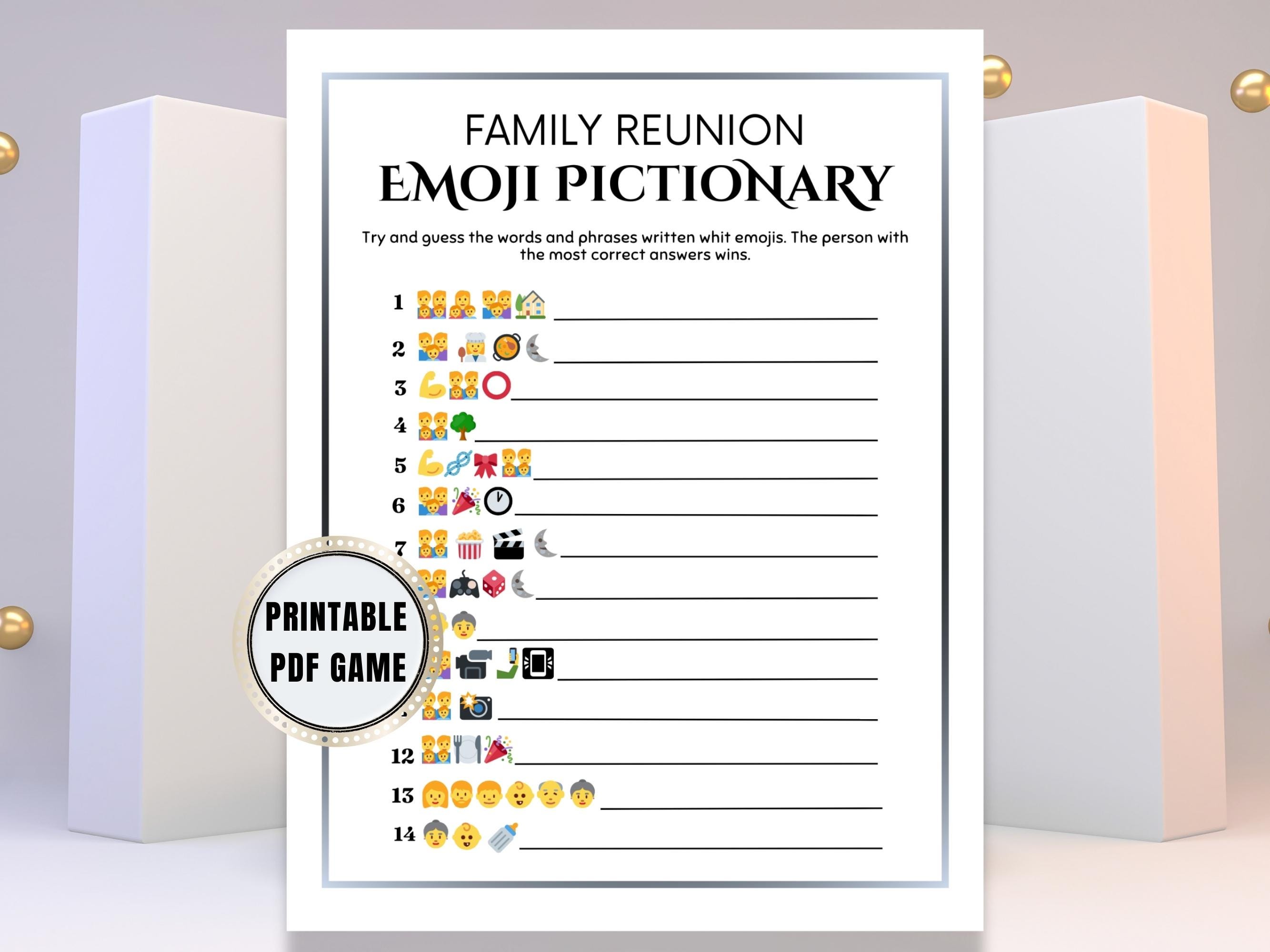 Family Emoji Pictionary Game, Printable Activities for Family Reunions ...