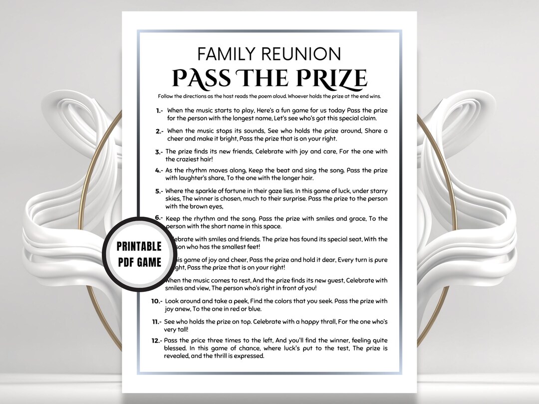 Family Reunion Pass the Prize Rhyme Game, Family Reunion Game, Family Reunion Game Pass ...