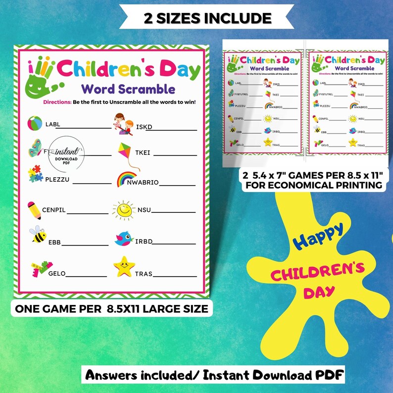 Children's Day Word Scramble, Games for Kids Printable, Word Scramble ...
