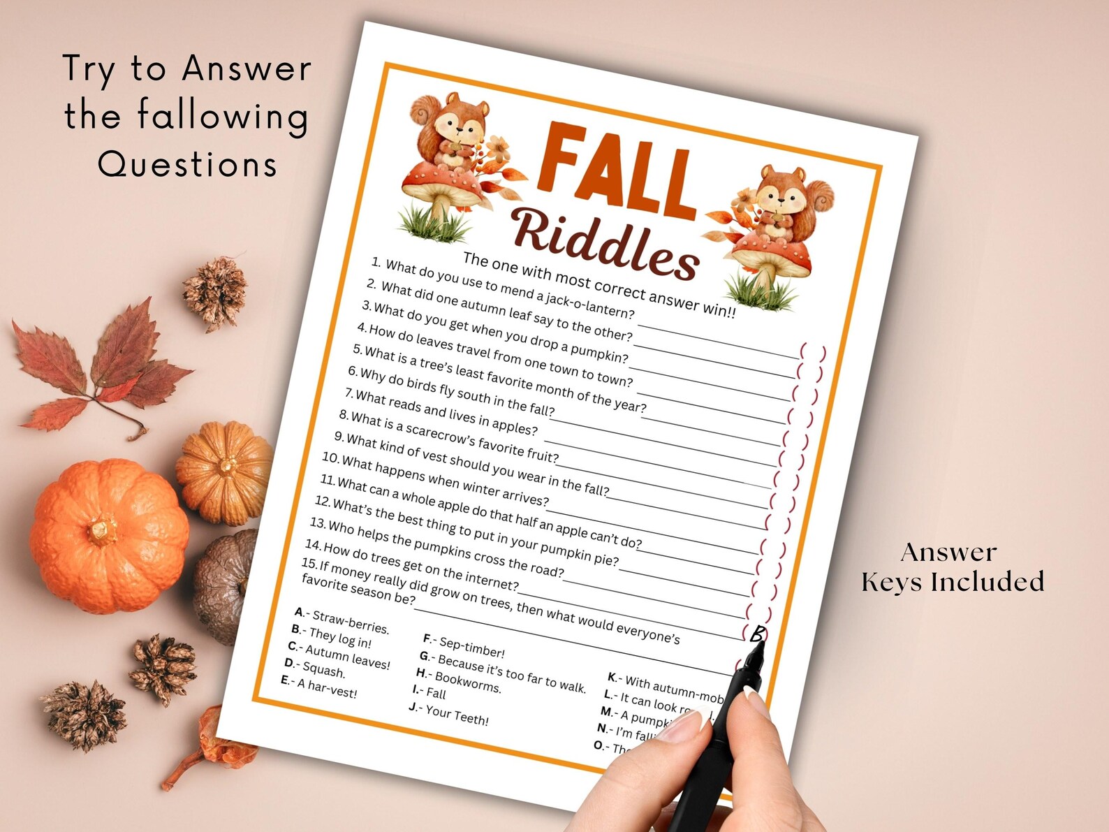 Fall Riddles Game,jokes for Kids,autumn Game, Fall Activity for Kids ...