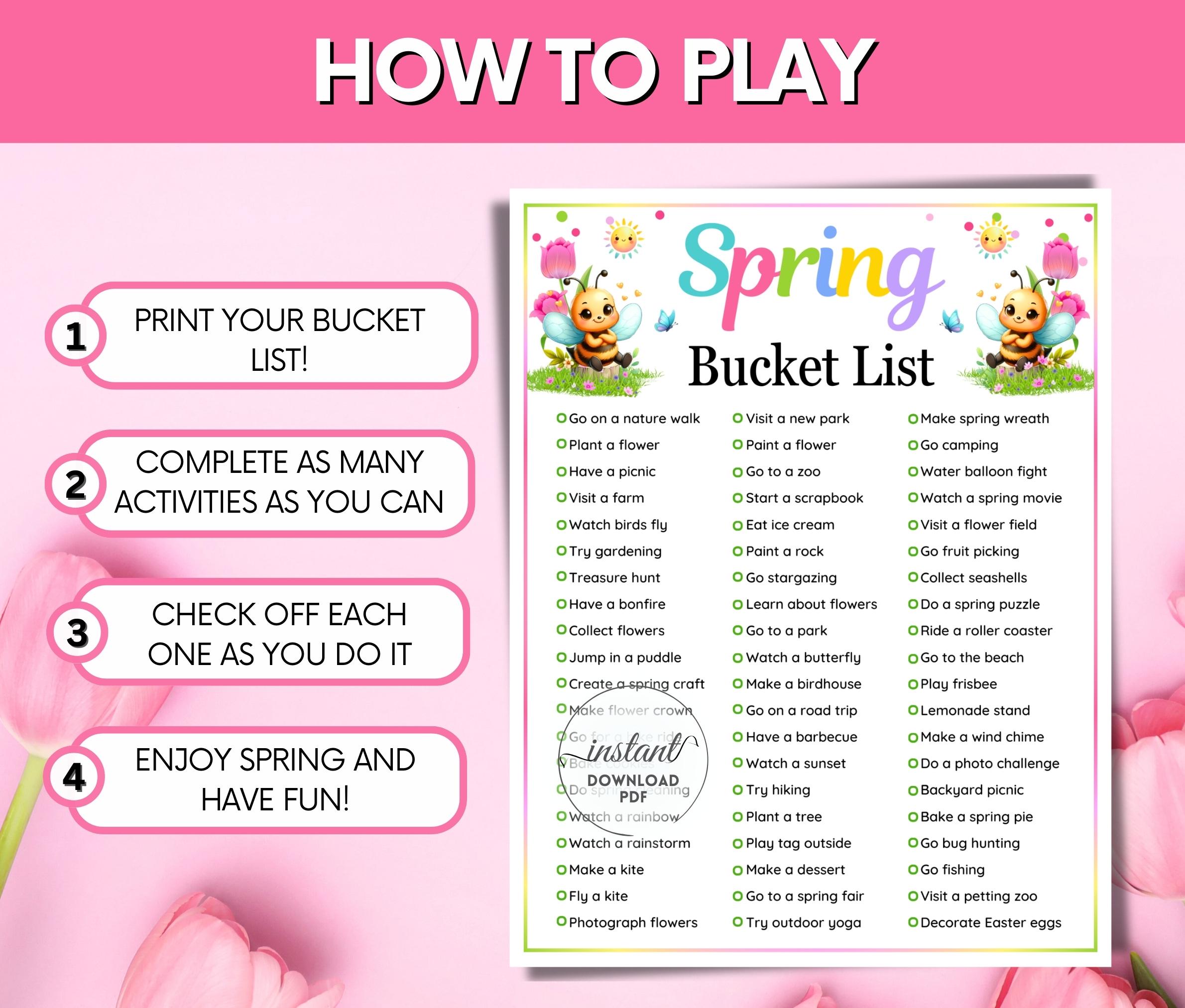 Spring Bucket List Printable, Spring Activities to Do List, Spring ...