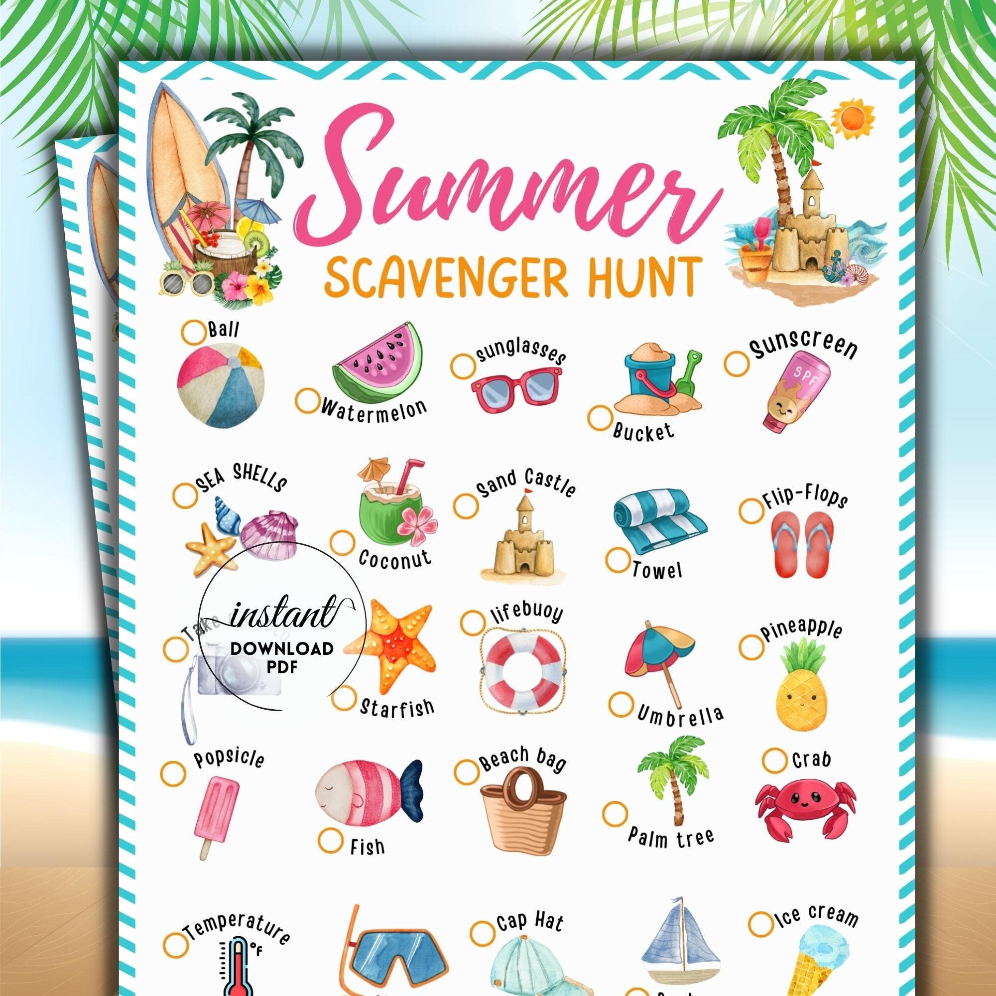 Summer Scavenger Hunt, Printable Outdoor Scavenger Hunt, Summer ...
