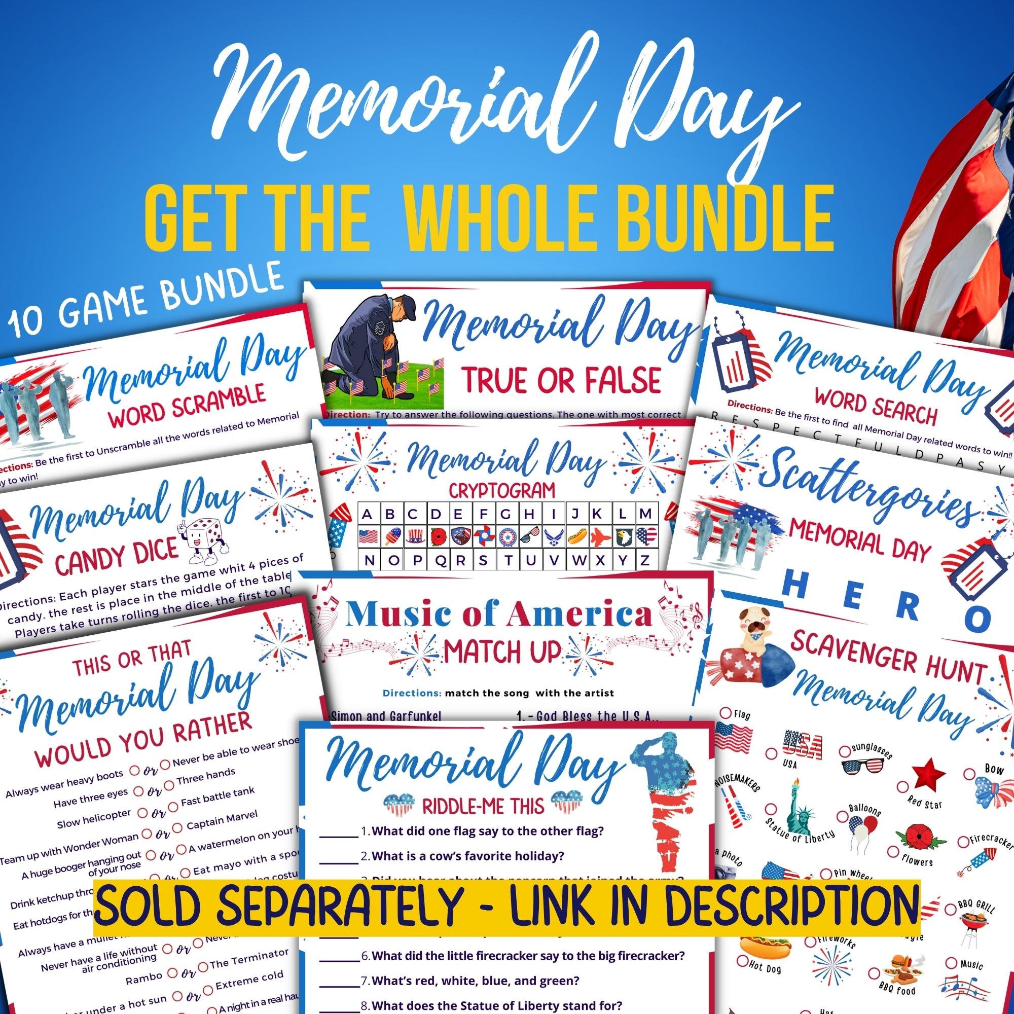 Memorial Day Word Search, Printable Family Game, Word Search, Memorial ...