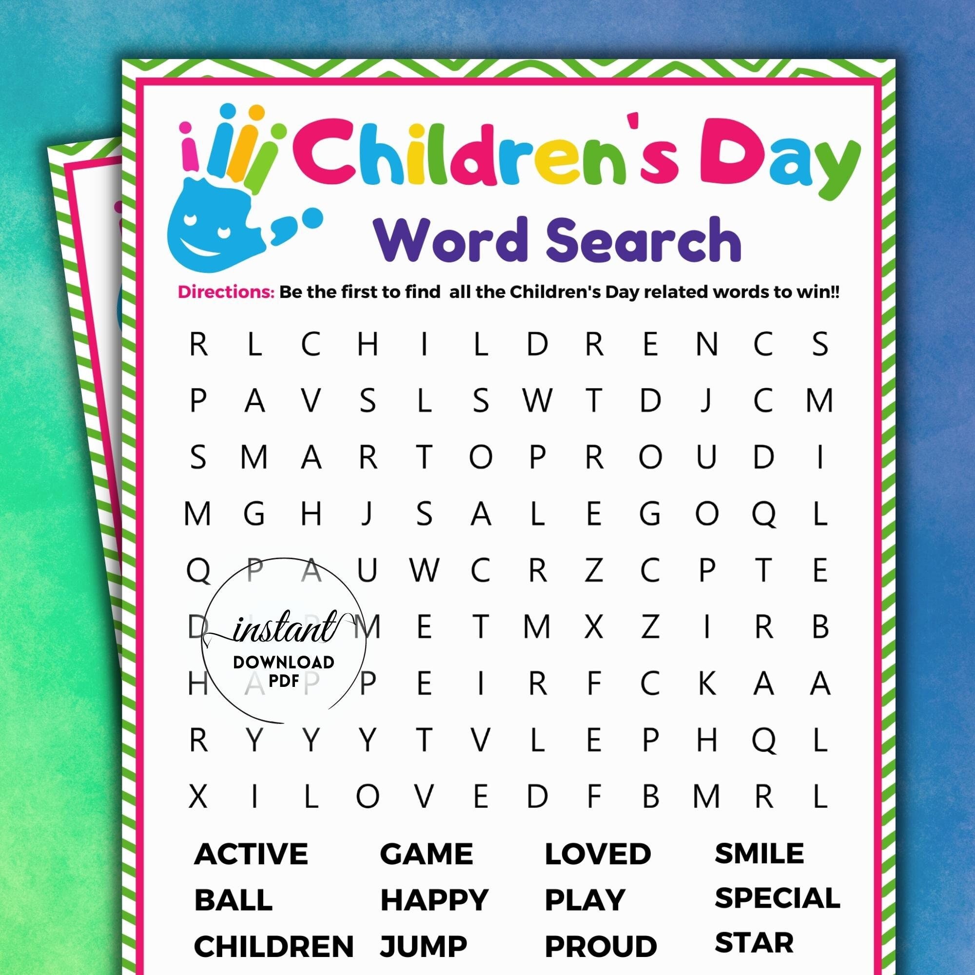 Children's Day Word Search, Party Games for Kids, Printable Word Search ...