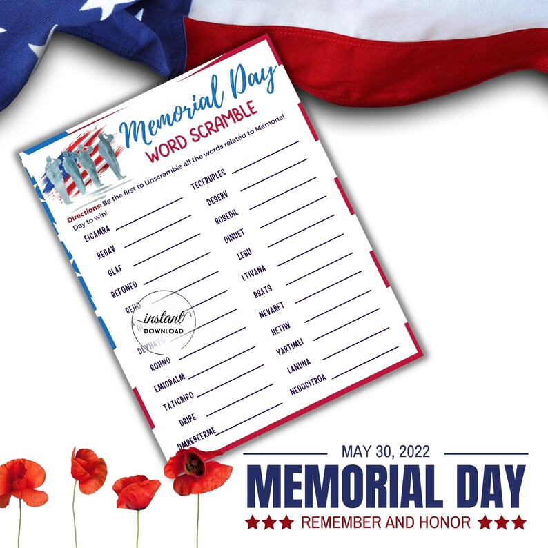 Memorial Day Word Scramble: Family Game (printable PDF) - Etsy