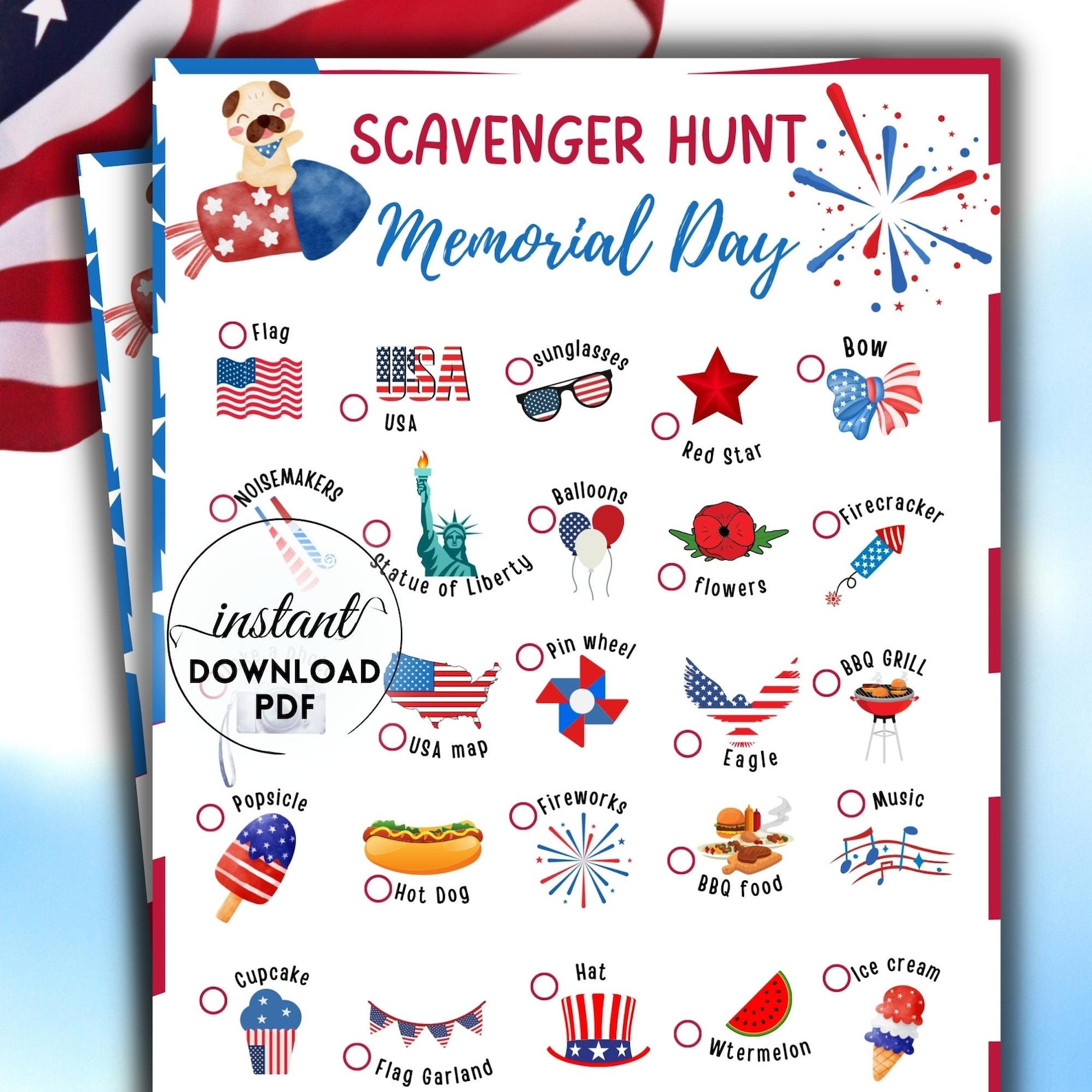Memorial Day Scavenger Hunt, Printable Scavenger Hunt, Memorial Day ...