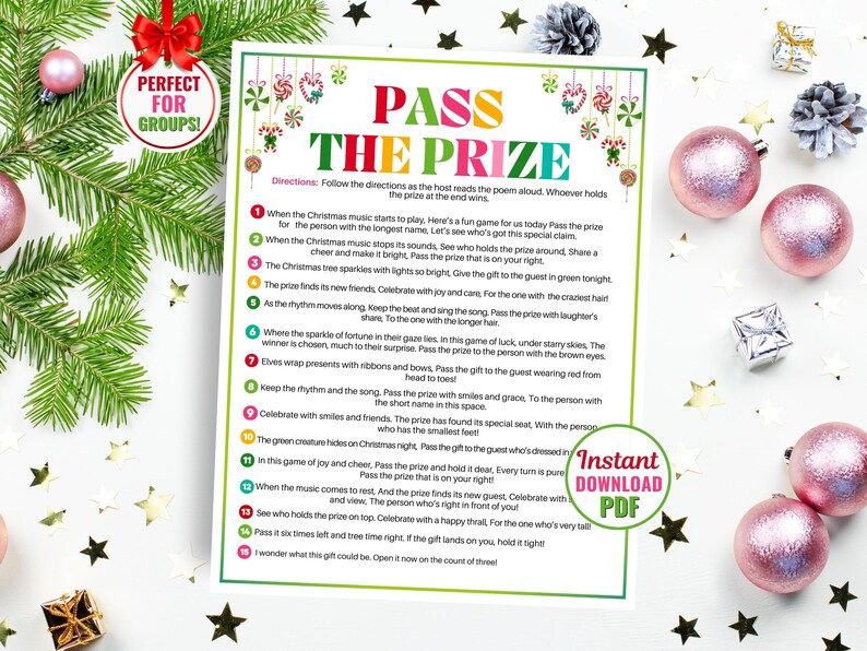 Pass the Prize Christmas Game: Festive Holiday Party (PDF) - Etsy