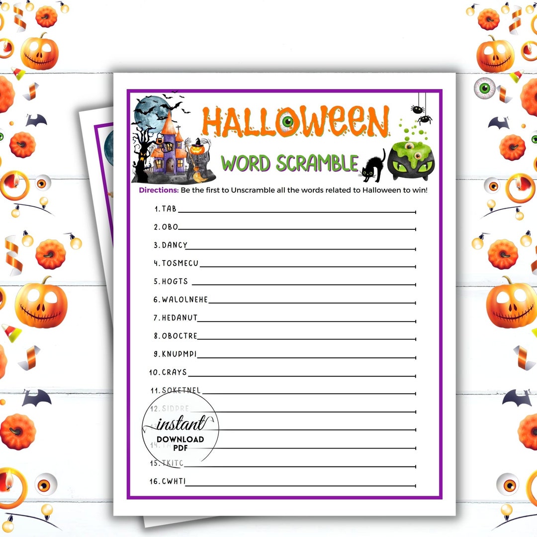 Halloween Word Scramble Printable, Halloween Party Game, Fun Halloween ...