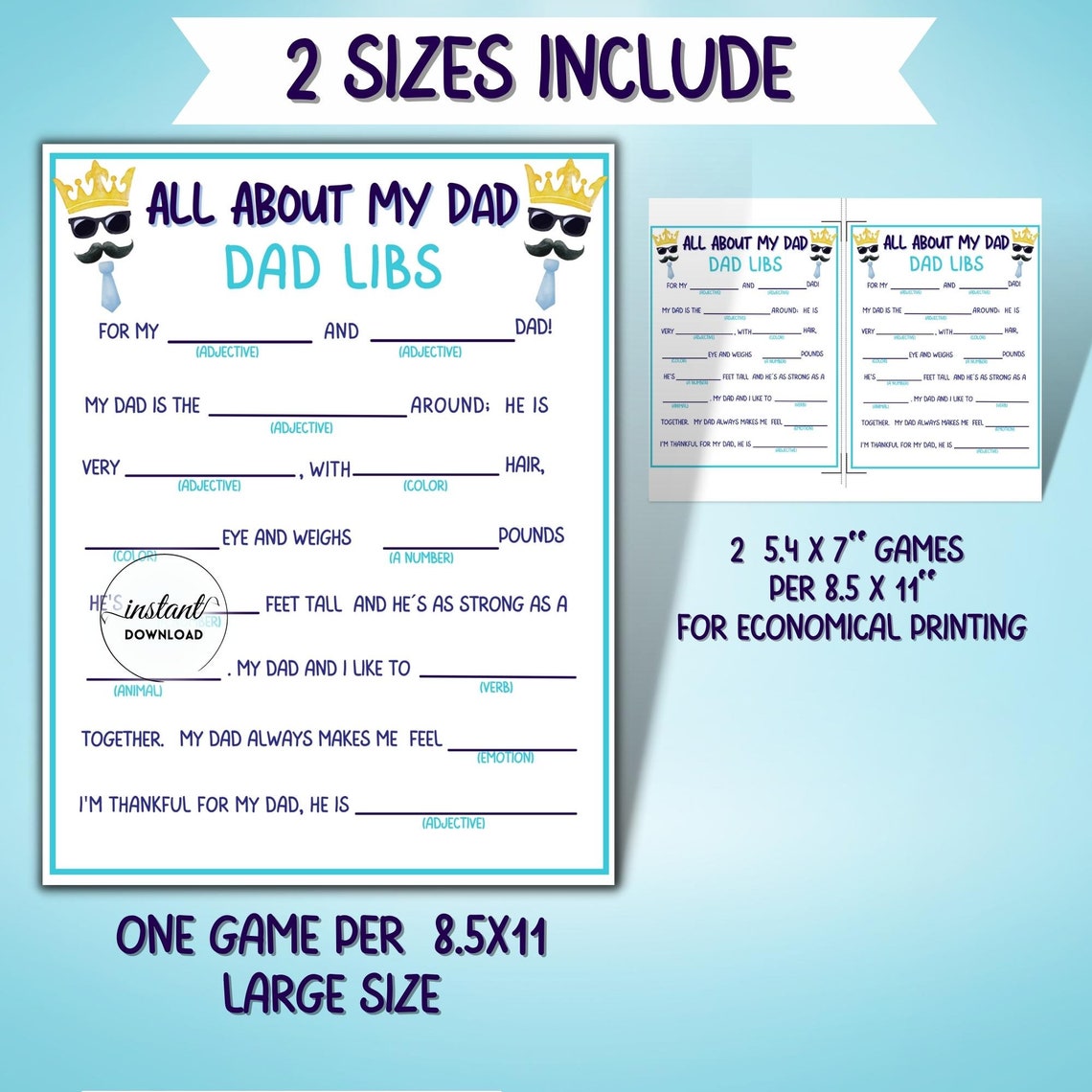 About My Dad: Father's Day Mad Libs Activity Printable for Kids, Dad ...