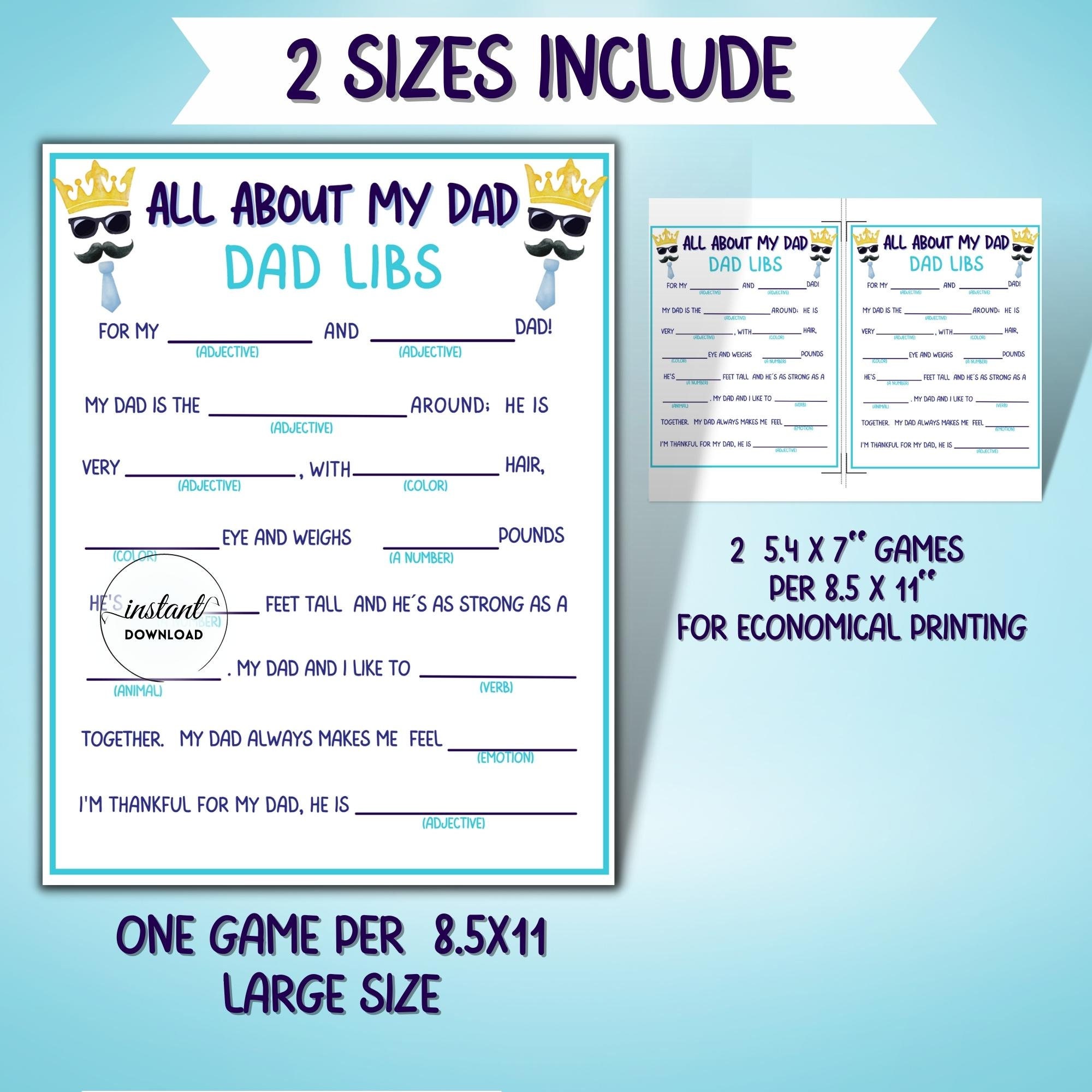 About My Dad: Father's Day Mad Libs Activity Printable for Kids, Dad ...