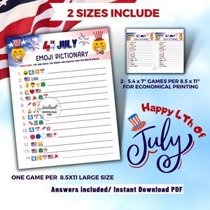 Fourth of July Emoji Pictionary, Printable Fourth of July Game ...